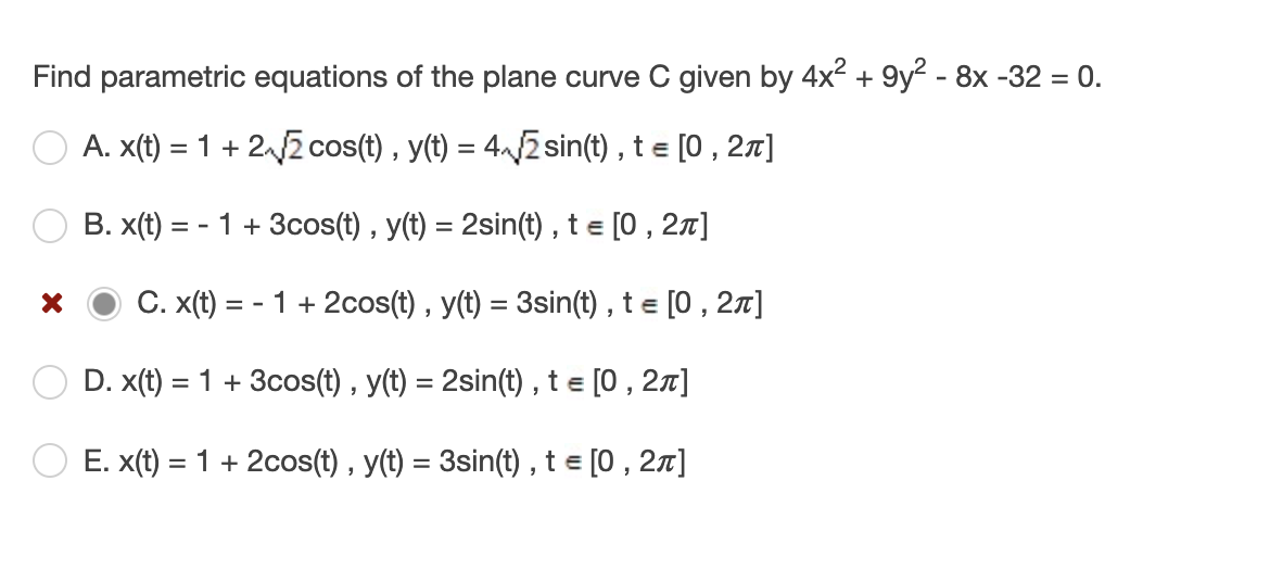 Solved Find parametric equations of the plane curve C given | Chegg.com