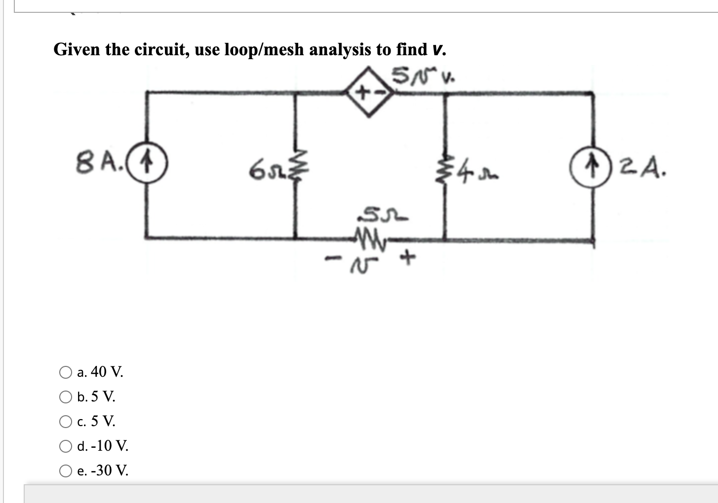 Solved Given the circuit, use loop/mesh analysis to find v. | Chegg.com
