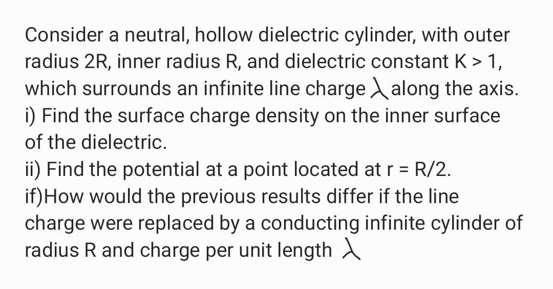 Solved Consider a neutral, hollow dielectric cylinder, with | Chegg.com