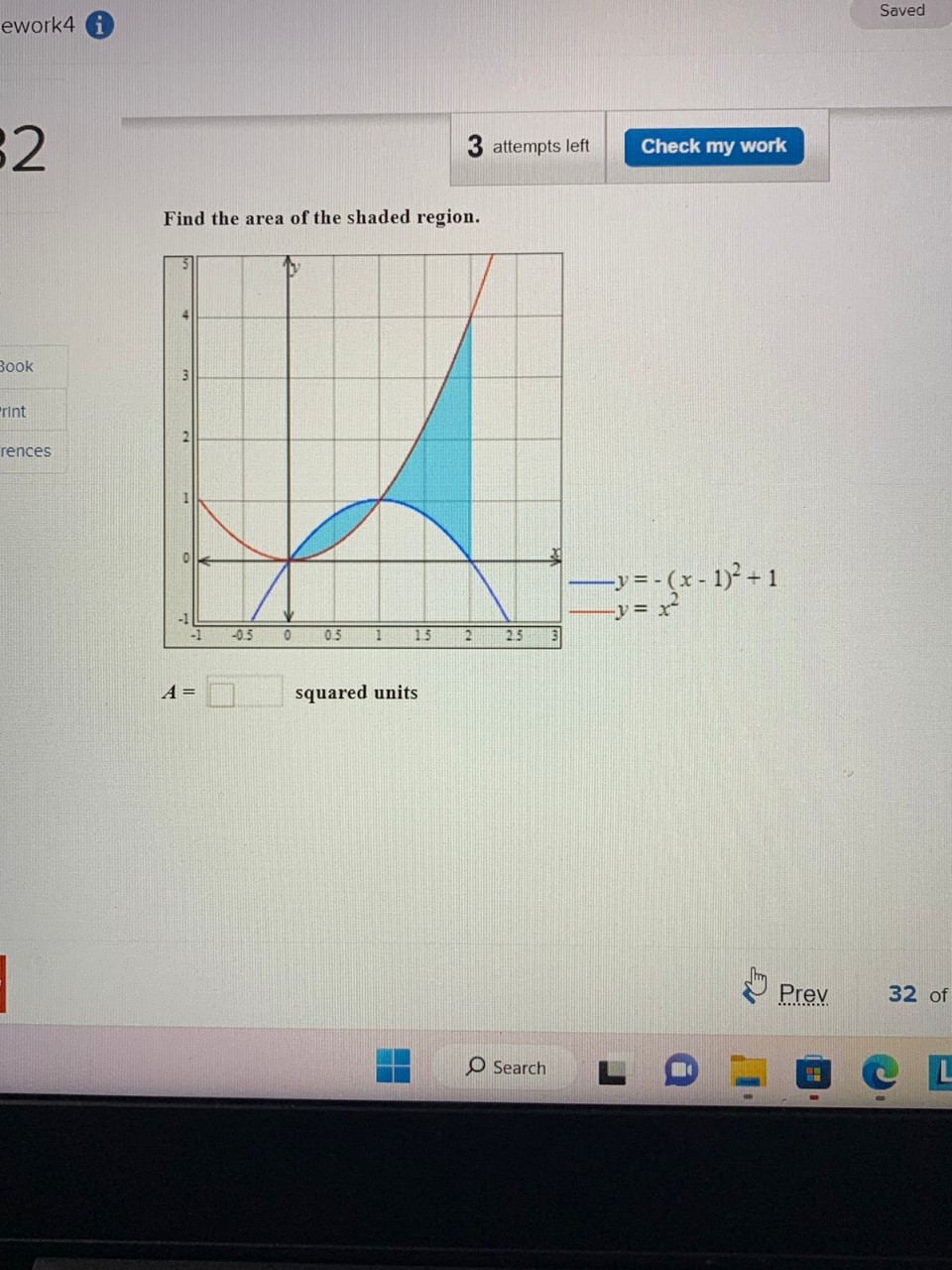 Solved ework4 Find the area of the shaded region. A= squared | Chegg.com