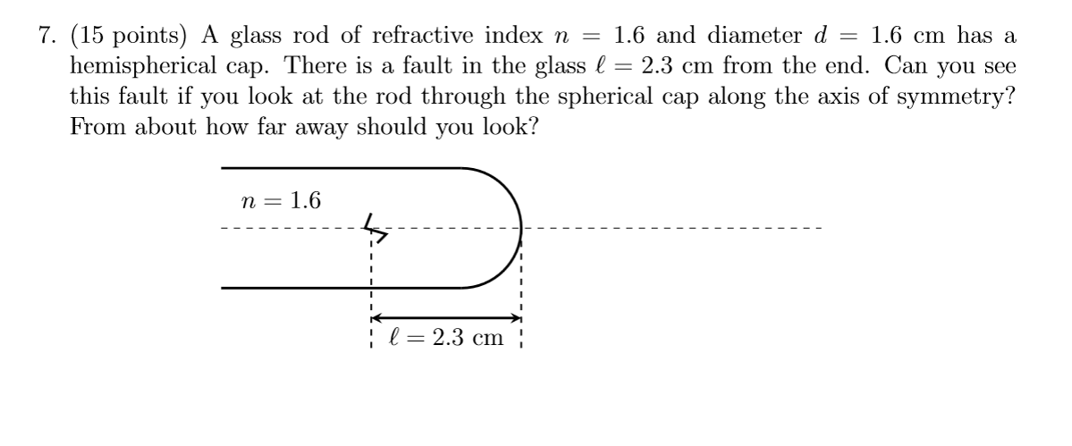 Solved 7. (15 ﻿points) ﻿A glass rod of refractive index \( | Chegg.com