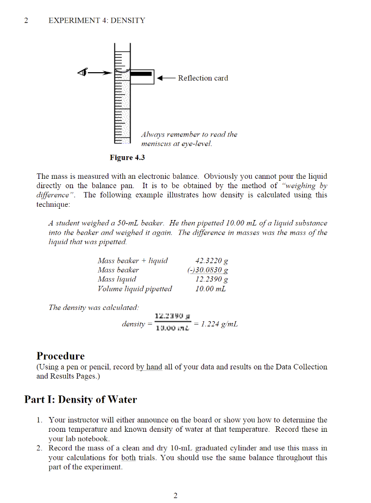 Solved Experiment 4: Density Purpose: You are to learn the | Chegg.com