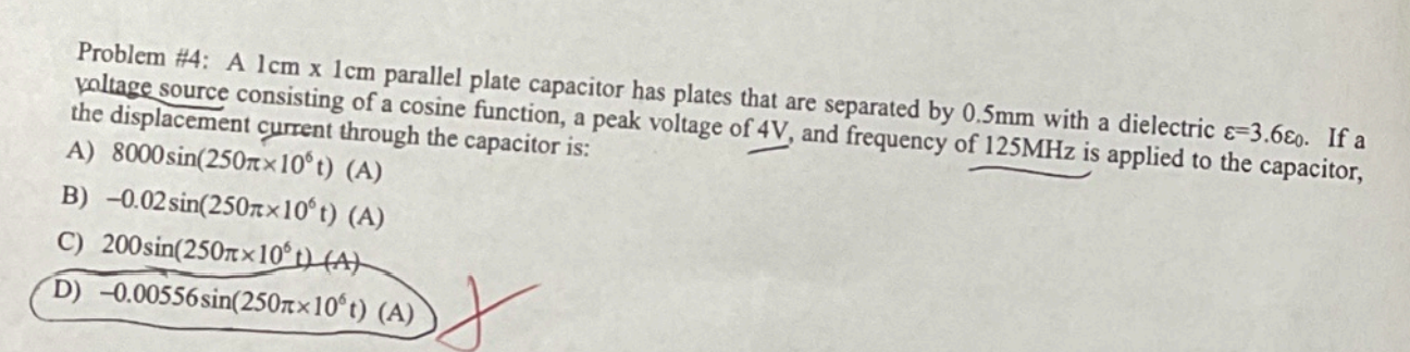 Solved Problem \#4: A 1 cmx1 cm parallel plate capacitor has | Chegg.com