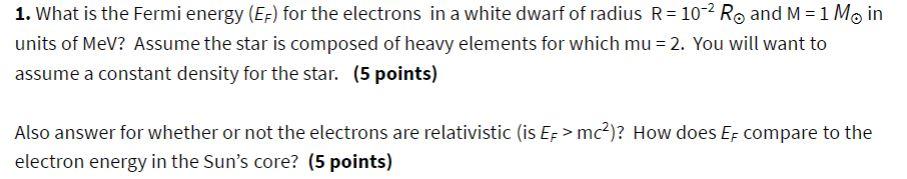 [Solved]: 1. What is the Fermi energy ( left(E_{F} right