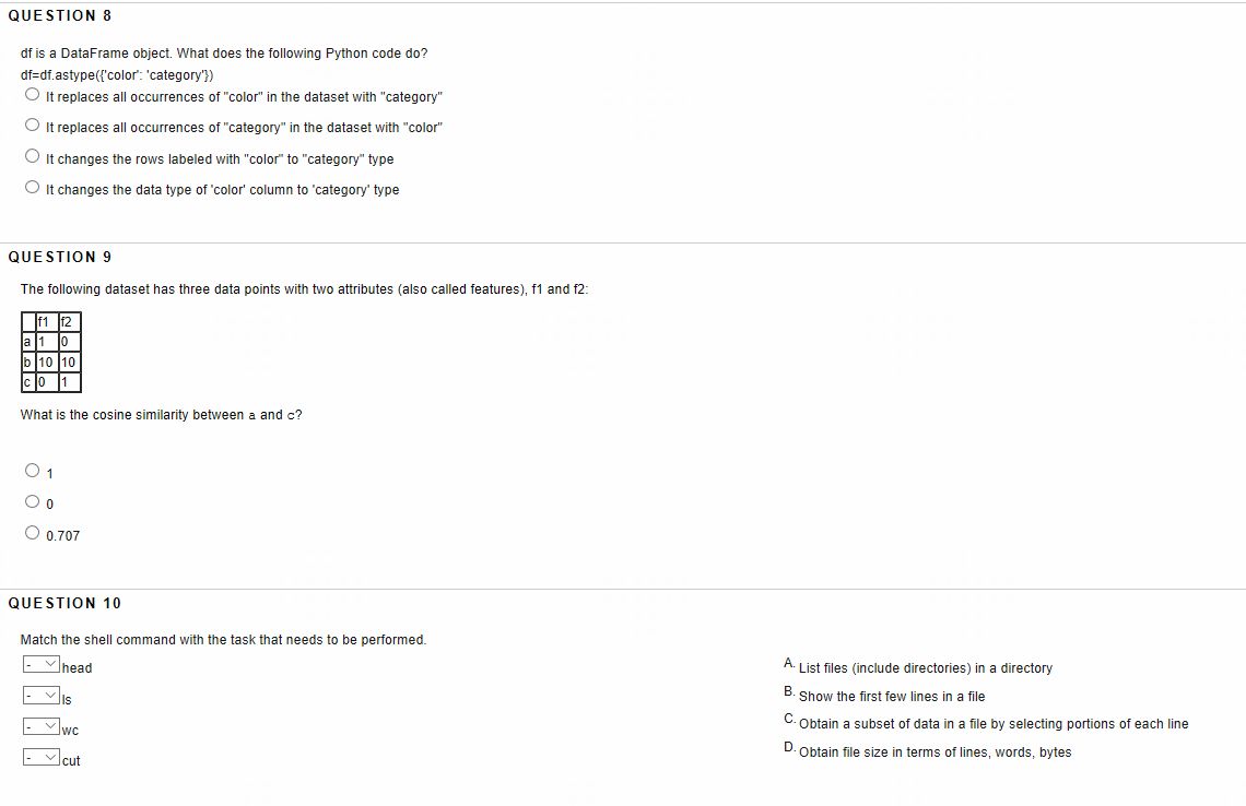 Solved Question 8 Df Is A Dataframe Object What Does The 