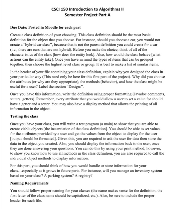 Solved CSCI 150 Introduction to Algorithms I Semester | Chegg.com