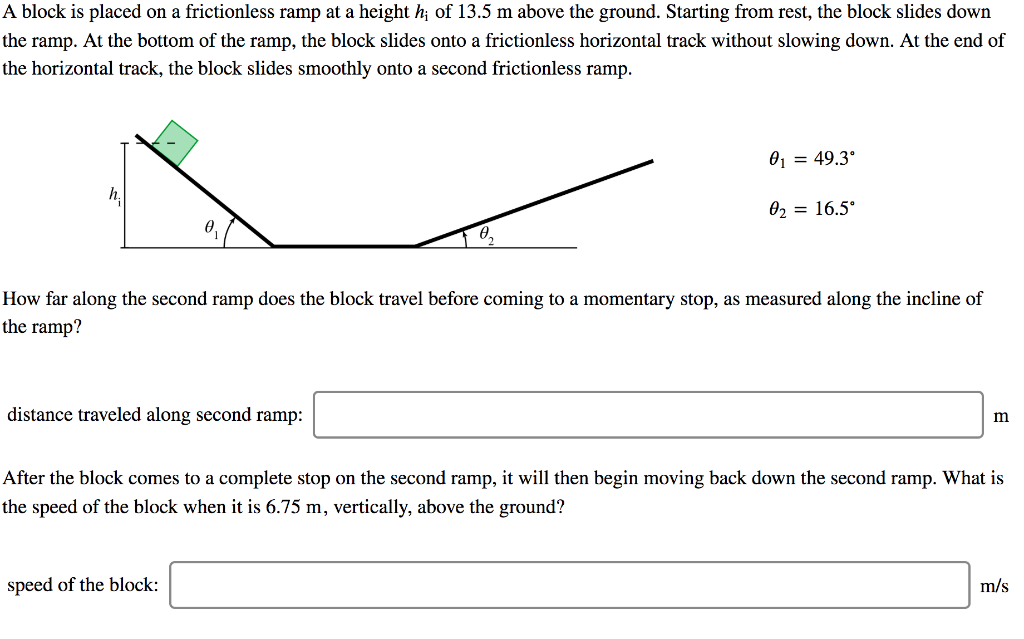 Solved A block is placed on a frictionless ramp at a height | Chegg.com