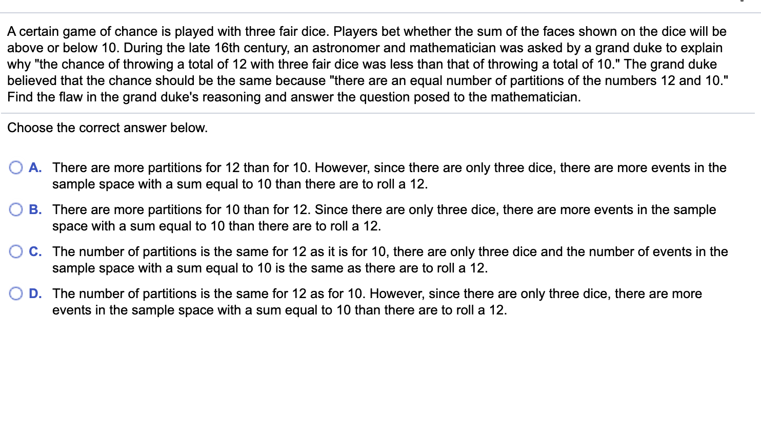 Solved A certain game of chance is played with three fair | Chegg.com