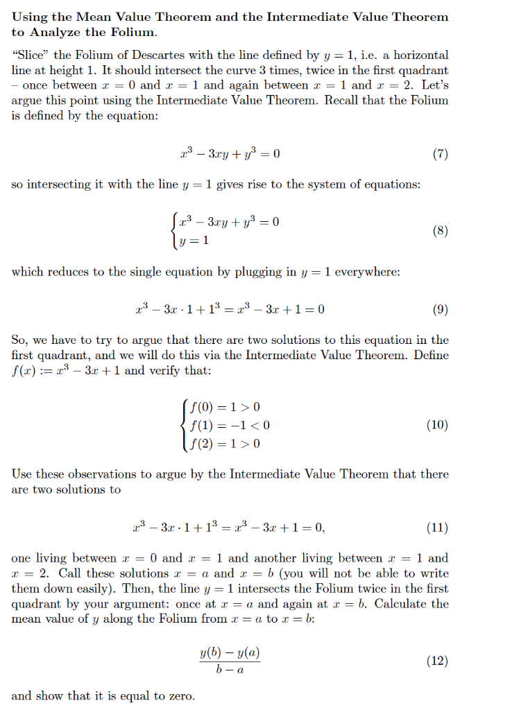 Solved Using the Mean Value Theorem and the Intermediate | Chegg.com