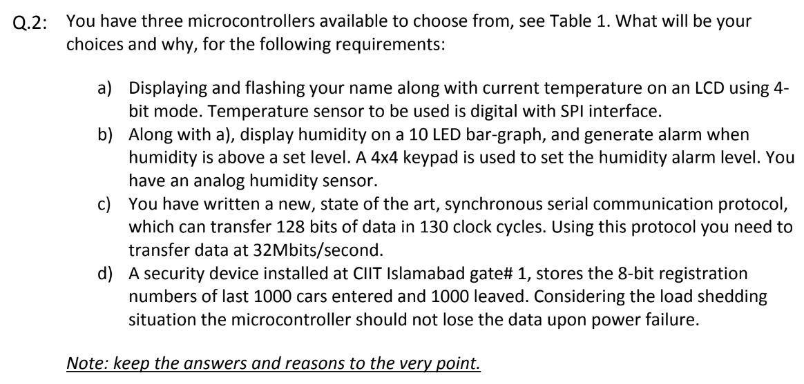Q.2: You have three microcontrollers available to | Chegg.com