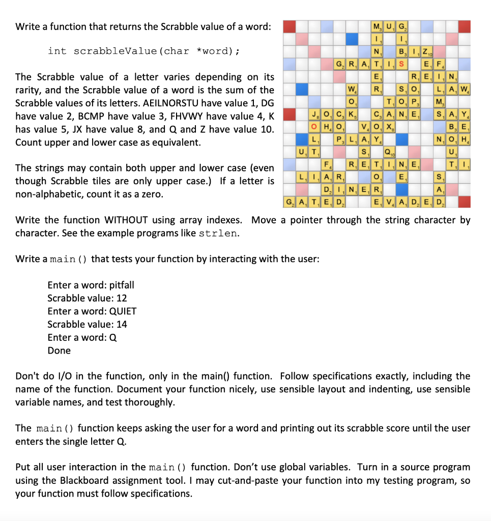 Solved Write a function that returns the Scrabble value of a | Chegg.com