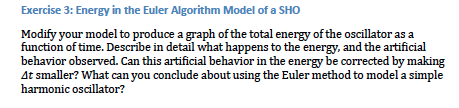 Solved Exercise 4: Euler-Cromer Algorithm Model of a SHO | Chegg.com