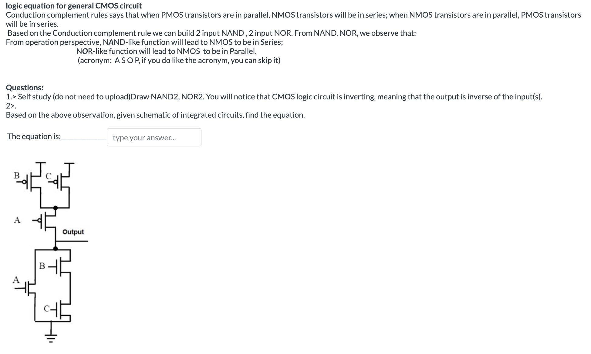 logic equation for general CMOS circuitConduction | Chegg.com