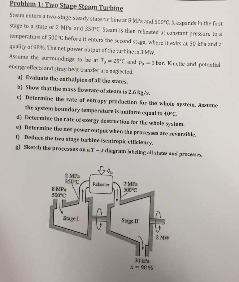 Solved Problem 1 Two Stage Steam Turbine Steam Enters A Chegg