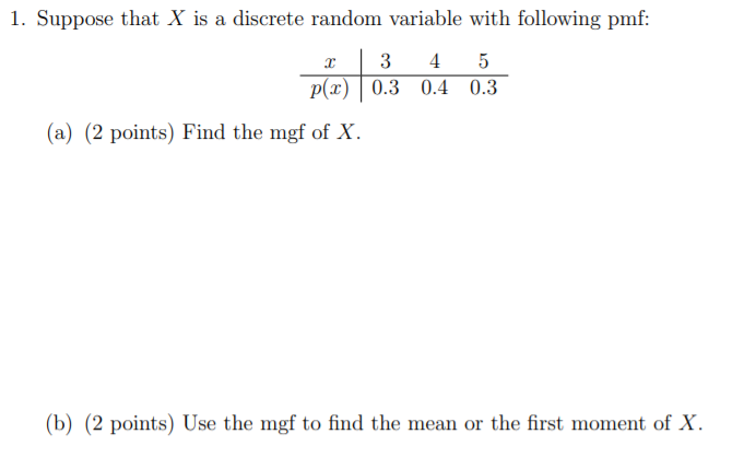 Solved 1. Suppose that X is a discrete random variable with | Chegg.com