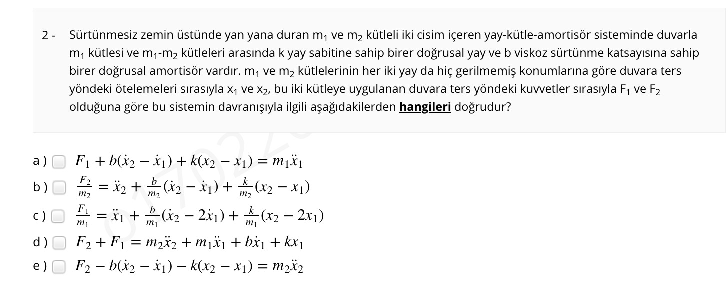 Solved 2 - Sürtünmesiz zemin üstünde yan yana duran m1 ve m2 | Chegg.com