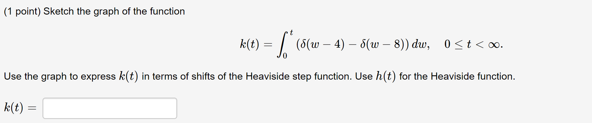 Solved (1 point) Sketch the graph of the function k(t) = $* | Chegg.com