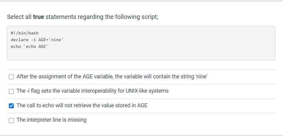 Solved Select all true statements regarding the following | Chegg.com