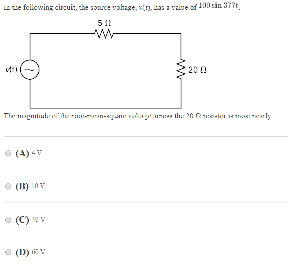 Solved In the following circuit, the source voltage, v(t), | Chegg.com