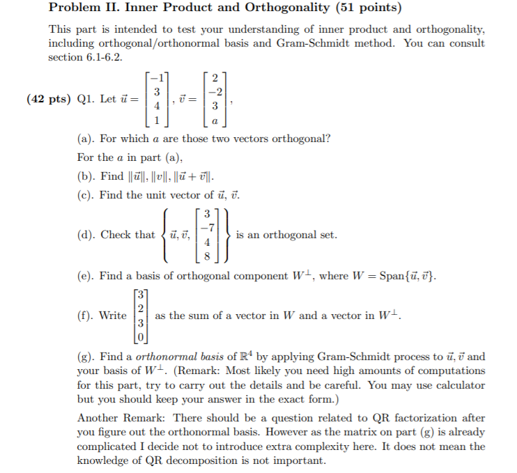 Solved Problem II. Inner Product and Orthogonality (51 | Chegg.com