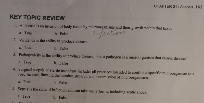 Solved CHAPTER 31 / Asepsis 161 KEY TOPIC REVIEW I. A | Chegg.com