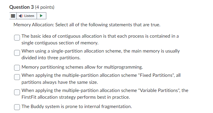 Solved Memory Allocation: Select all of the following | Chegg.com