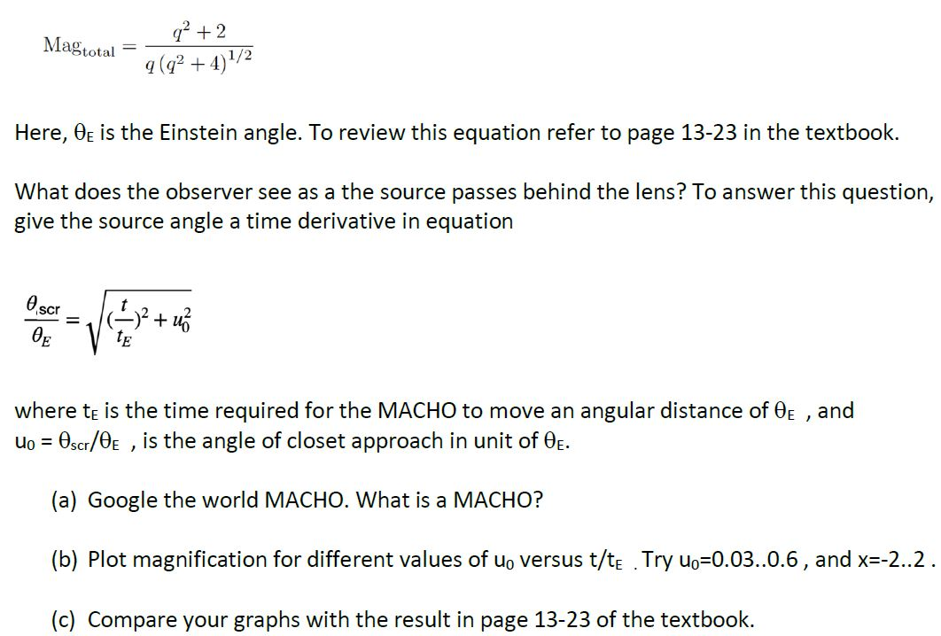 Problem 2: Magnification Gravitational lens equation | Chegg.com