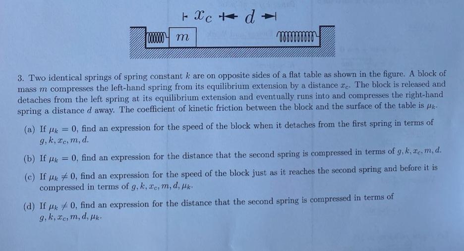 Solved 3. Two identical springs of spring constant k are on | Chegg.com