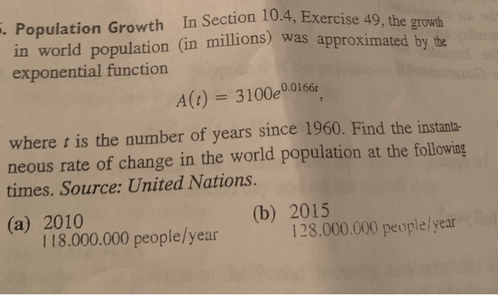 Solved Population Growth In Section 10.4, Exer in world | Chegg.com