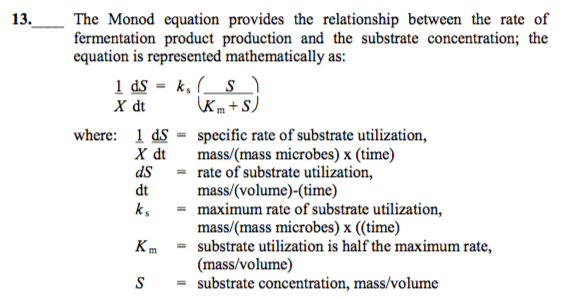 13. The Monod equation provides the relationship | Chegg.com