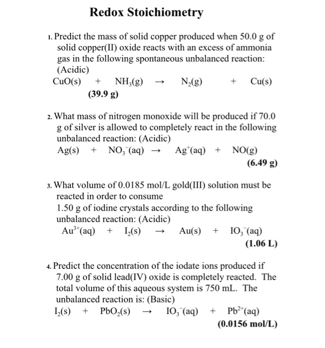Solved Redox Stoichiometry 1. Predict the mass of solid | Chegg.com