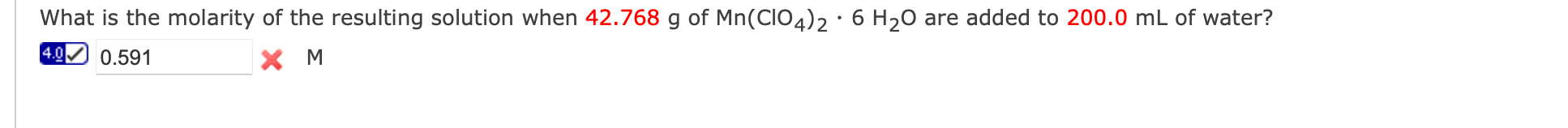 Solved What is the molarity of the resulting solution when | Chegg.com