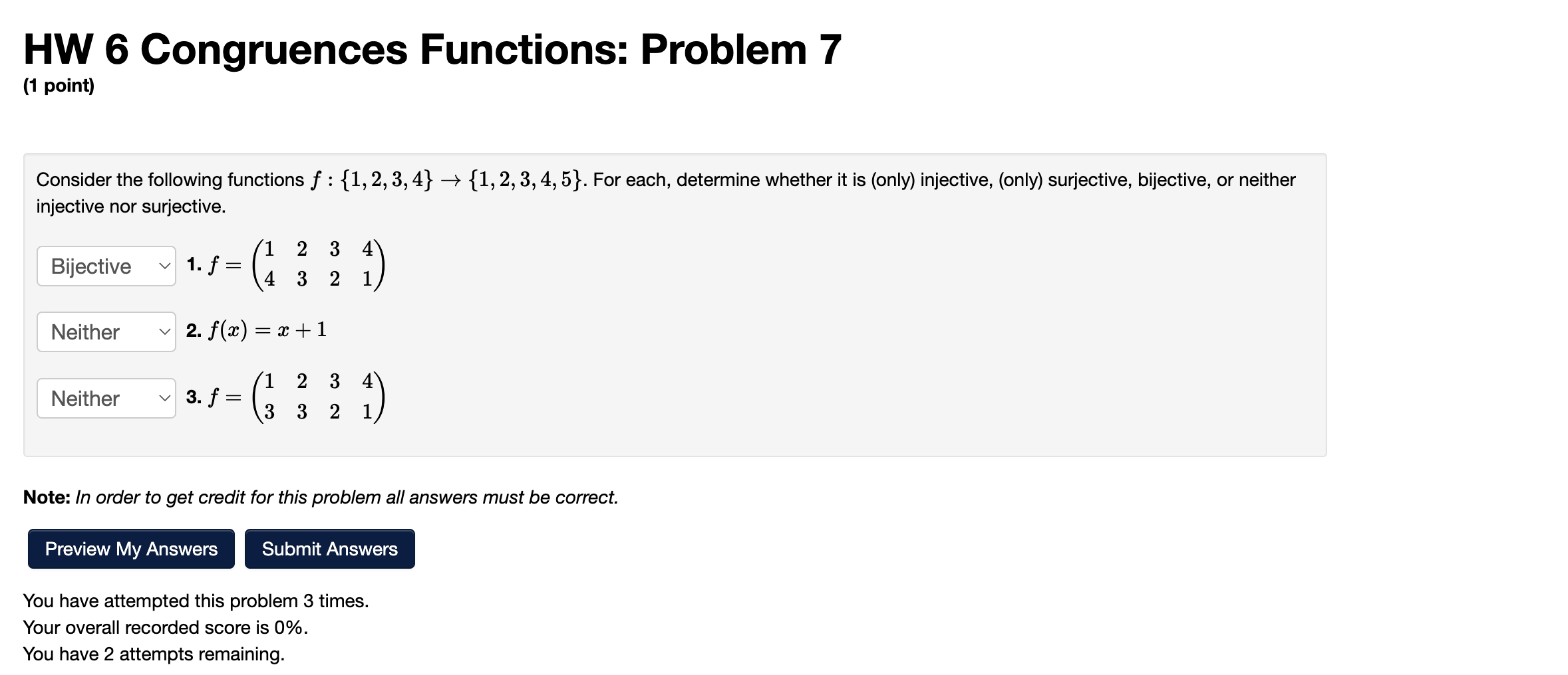 Solved HW 6 Congruences Functions: Problem 7 (1 point) | Chegg.com