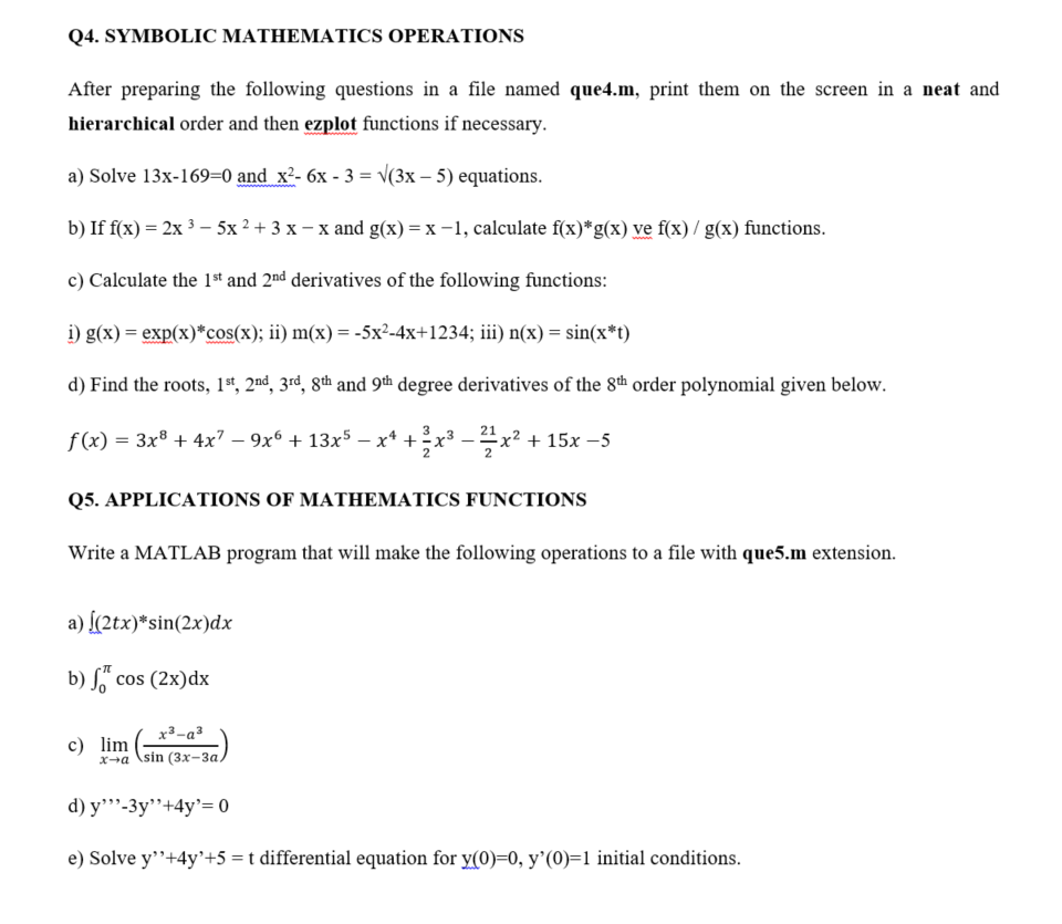 Q4. SYMBOLIC MATHEMATICS OPERATIONS After preparing | Chegg.com
