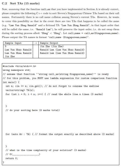 Solved C.1 Sort Integers (17 marks) Given a C++ vector of | Chegg.com
