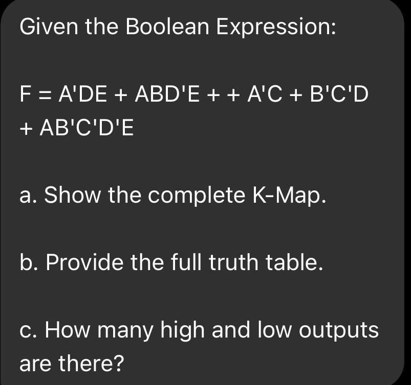 Solved Given the Boolean Expression: | Chegg.com
