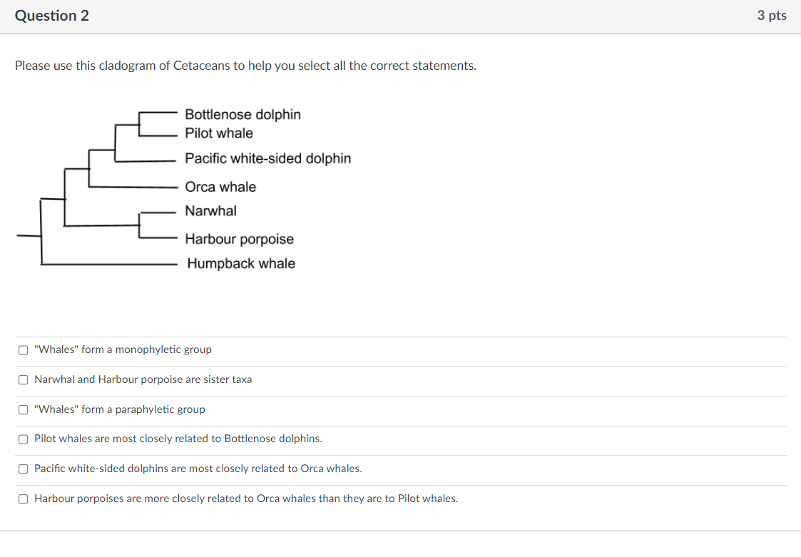 Solved Please use this cladogram of Cetaceans to help you | Chegg.com