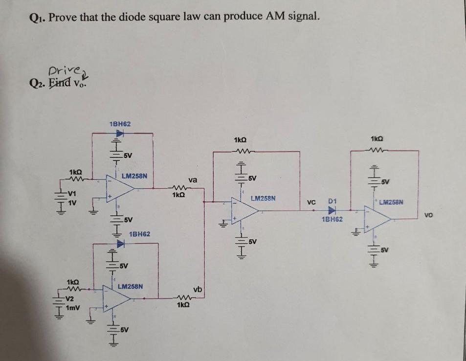 Solved Q1. Prove that the diode square law can produce AM | Chegg.com