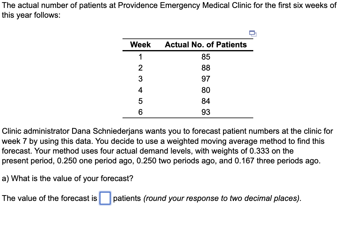 Solved The actual number of patients at Providence Emergency | Chegg.com