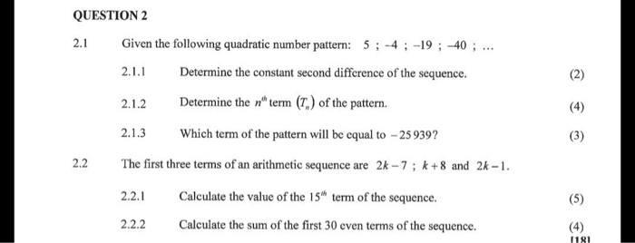 Solved QUESTION 2 2.1 Given the following quadratic number | Chegg.com