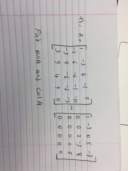 Solved Find nulA and colA without performing any further row | Chegg.com