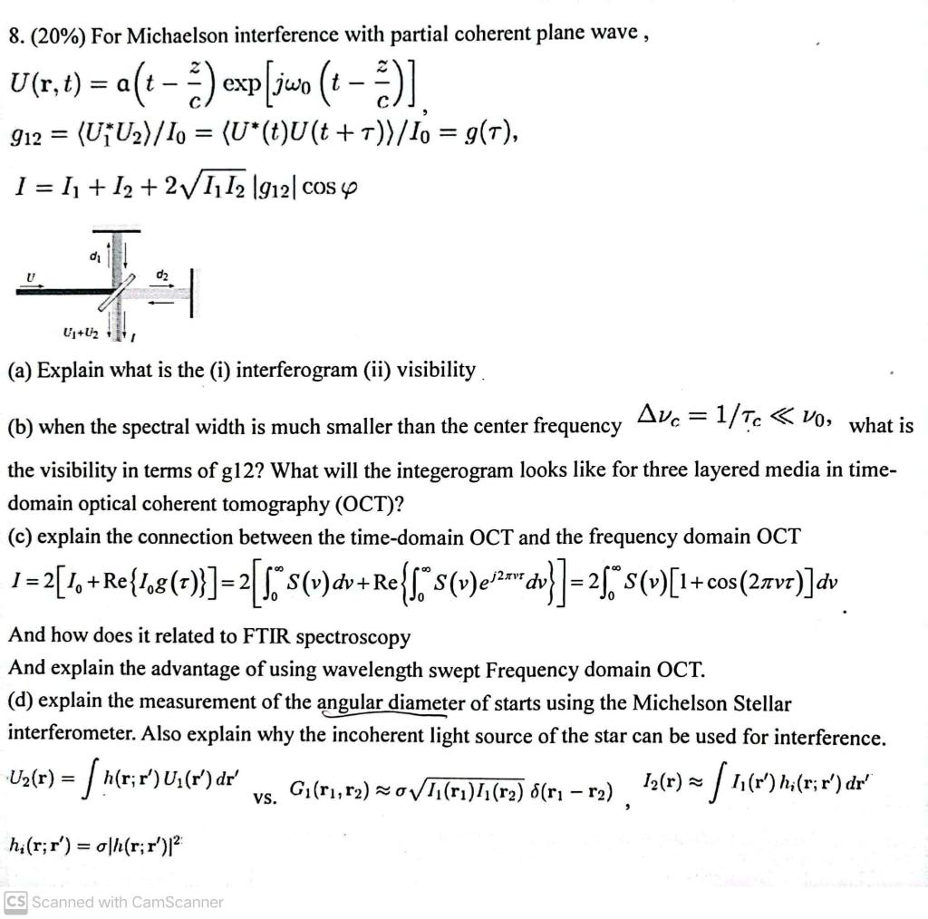Solved 8. (20%) For Michaelson interference with partial | Chegg.com