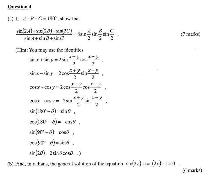 Solved (a) If A+B+C=180∘, show that | Chegg.com