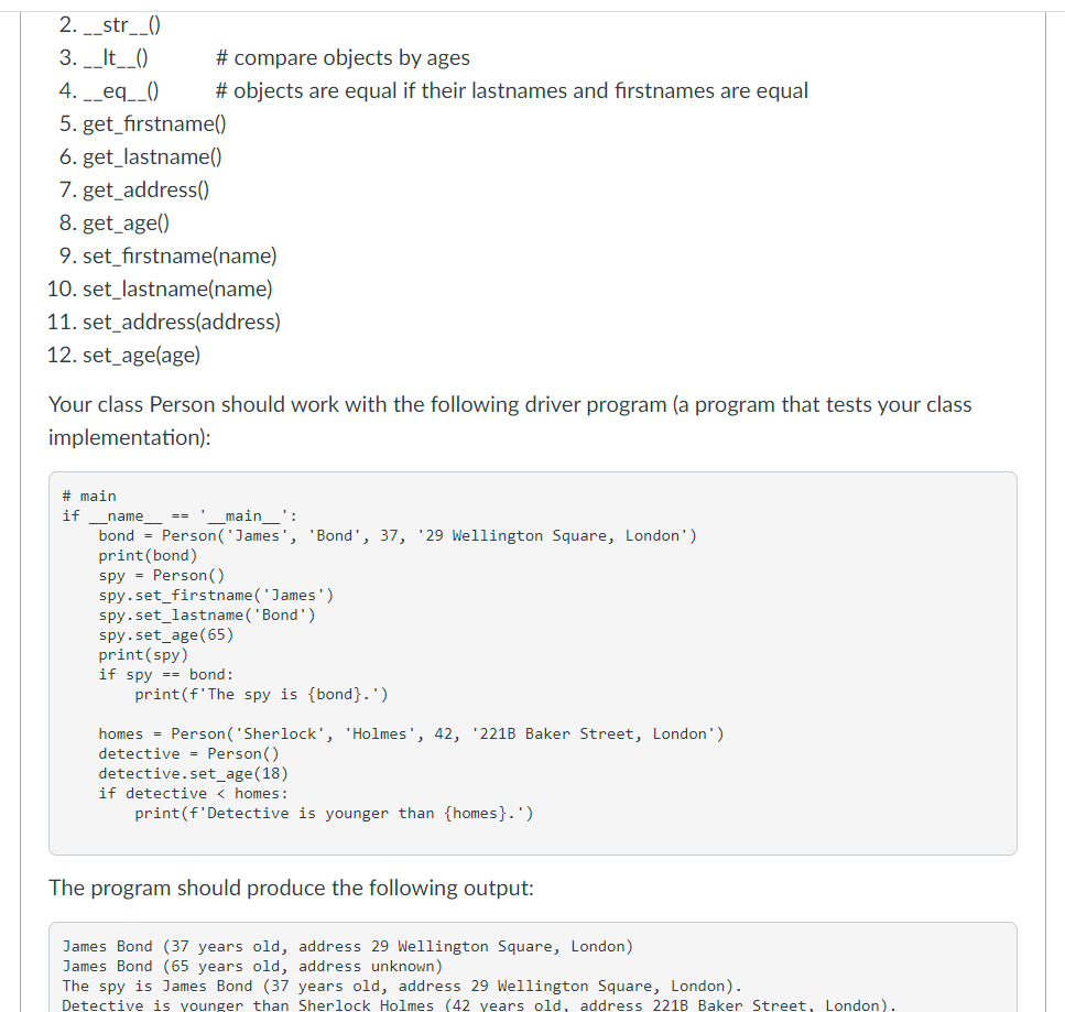 Solved Classes. Write a class Person that has four instance | Chegg.com