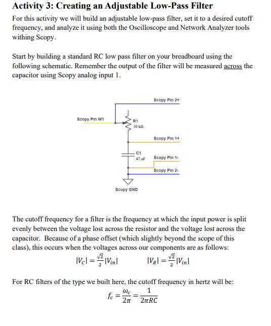 Activity 3: Creating an Adjustable Low-Pass Filter | Chegg.com