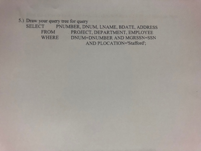 Solved 5.) Draw your query tree for query SELECT PNUMBER, | Chegg.com