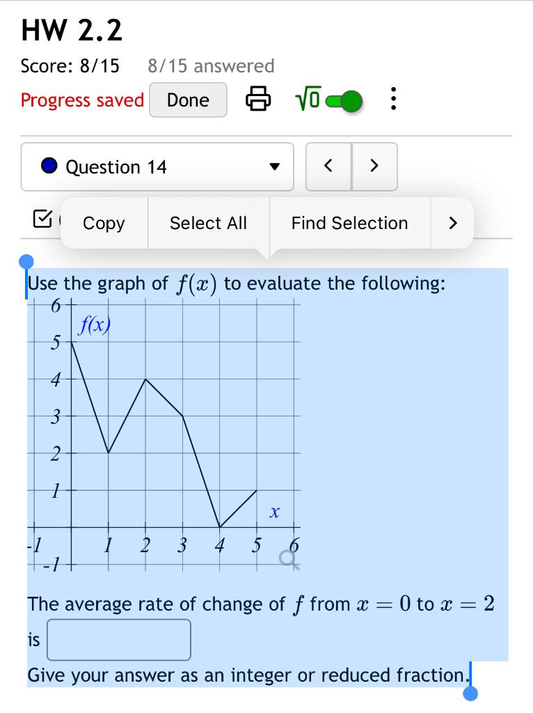 Solved Use the graph of f ( x ) to evaluate the following: 1 | Chegg.com