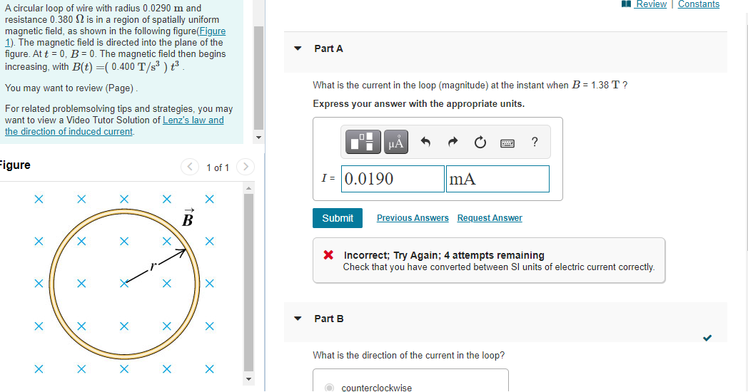 Solved 1 Review Constants A circular loop of wire with | Chegg.com