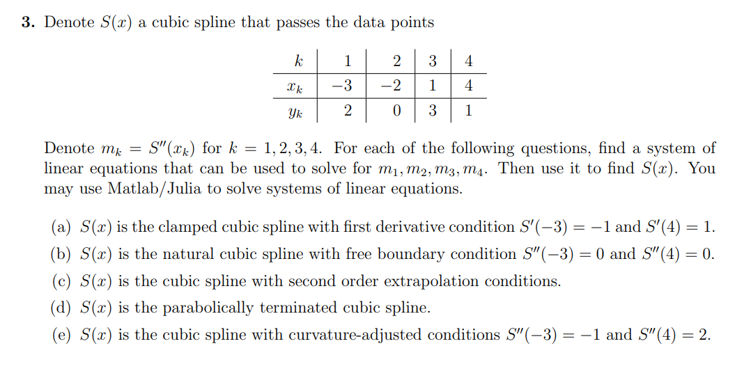 Solved 3. Denote S(x) a cubic spline that passes the data | Chegg.com