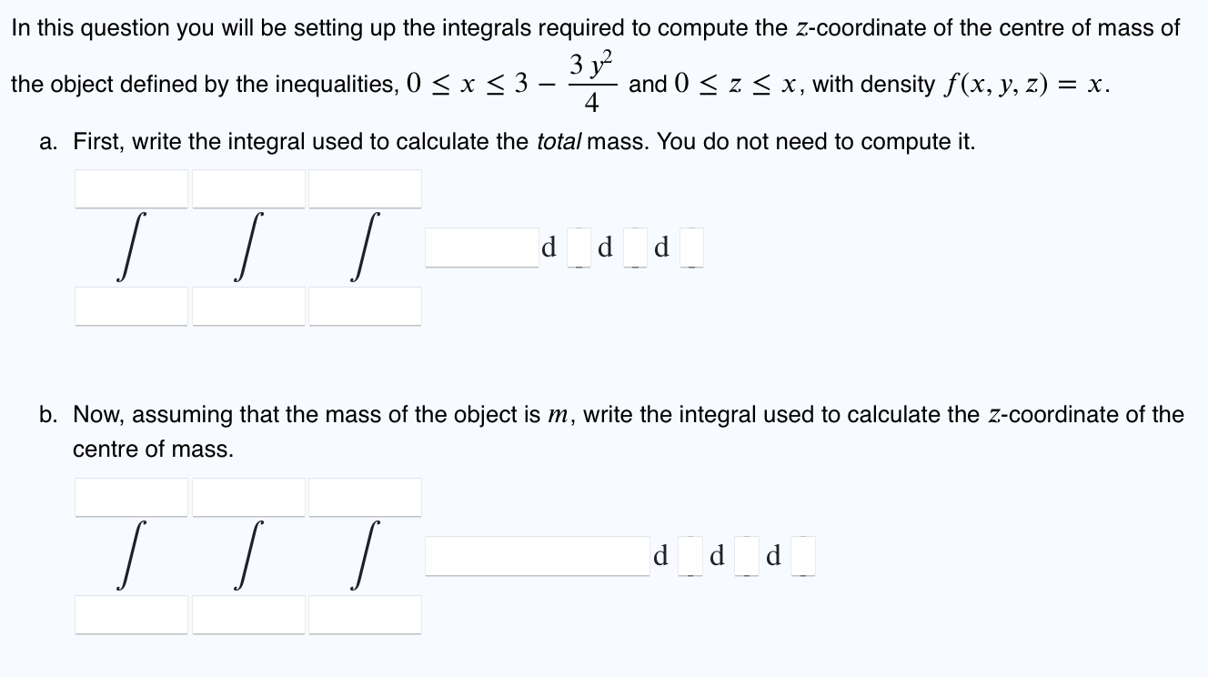 Solved In this question you will be setting up the integrals | Chegg.com